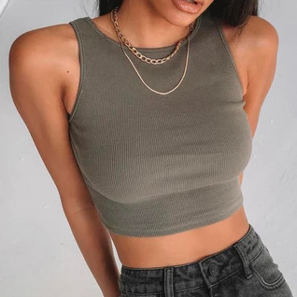 Princess Polly | Tops | Princess Polly Green Sleeveless Fitted Cropped ...